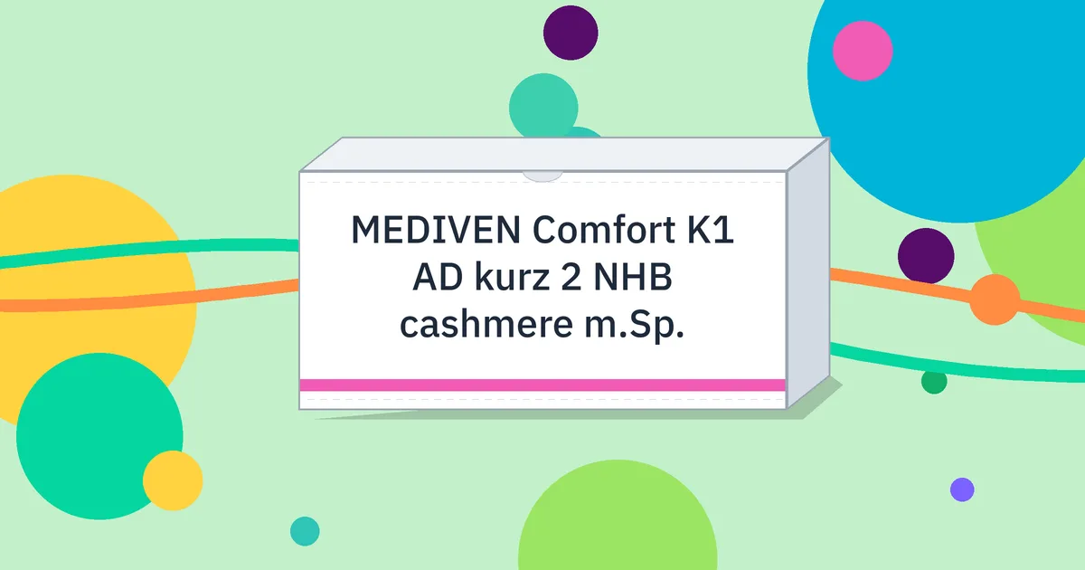 Symbolbild: Packung mit der Aufschrift MEDIVEN Comfort K1 AD kurz 2 NHB cashmere m.Sp. (PZN 14657413) – Verfügbarkeit und Bezug in Apotheken in Frankfurt am Main