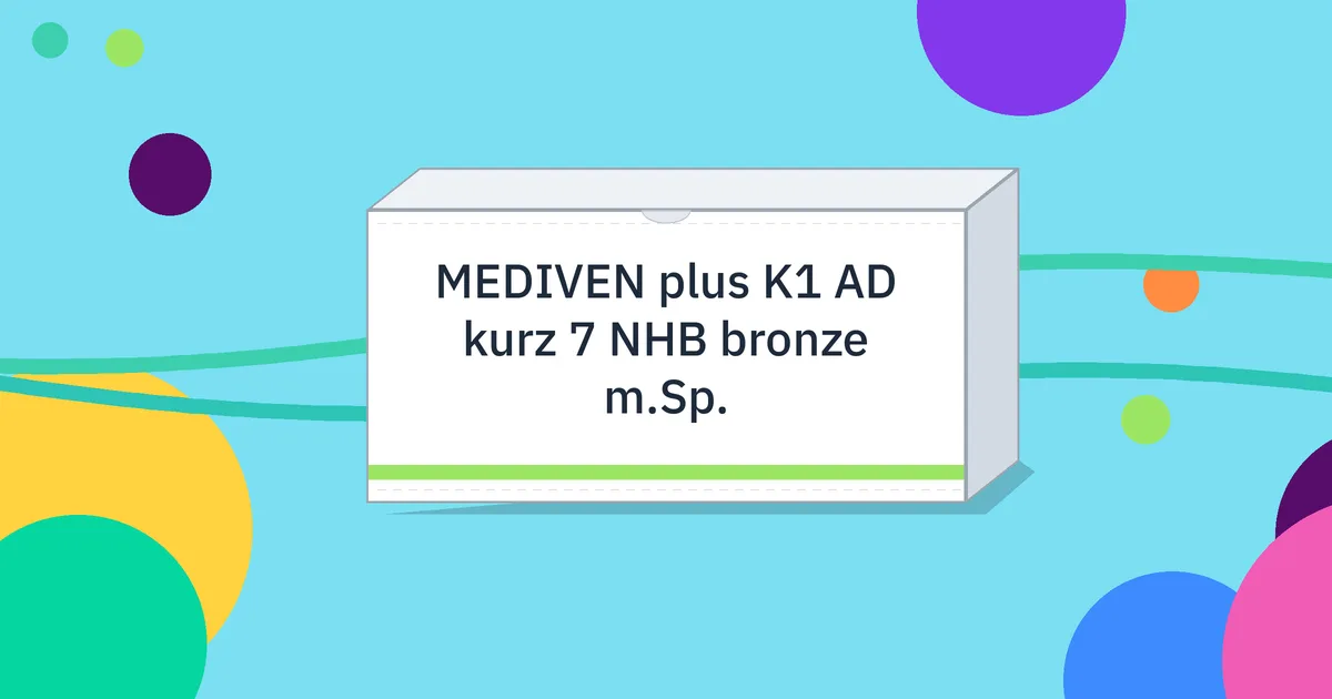 Symbolbild: Packung mit der Aufschrift MEDIVEN plus K1 AD kurz 7 NHB bronze m.Sp. (PZN 15898372) – Verfügbarkeit und Bezug in Apotheken in Frankfurt am Main
