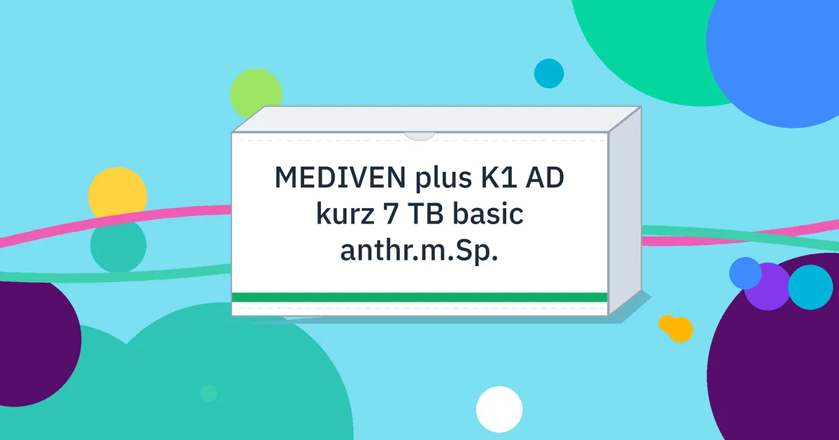 Symbolbild: Packung mit der Aufschrift MEDIVEN plus K1 AD kurz 7 TB basic anthr.m.Sp. (PZN 15045149) – Verfügbarkeit und Bezug in Apotheken in Frankfurt am Main