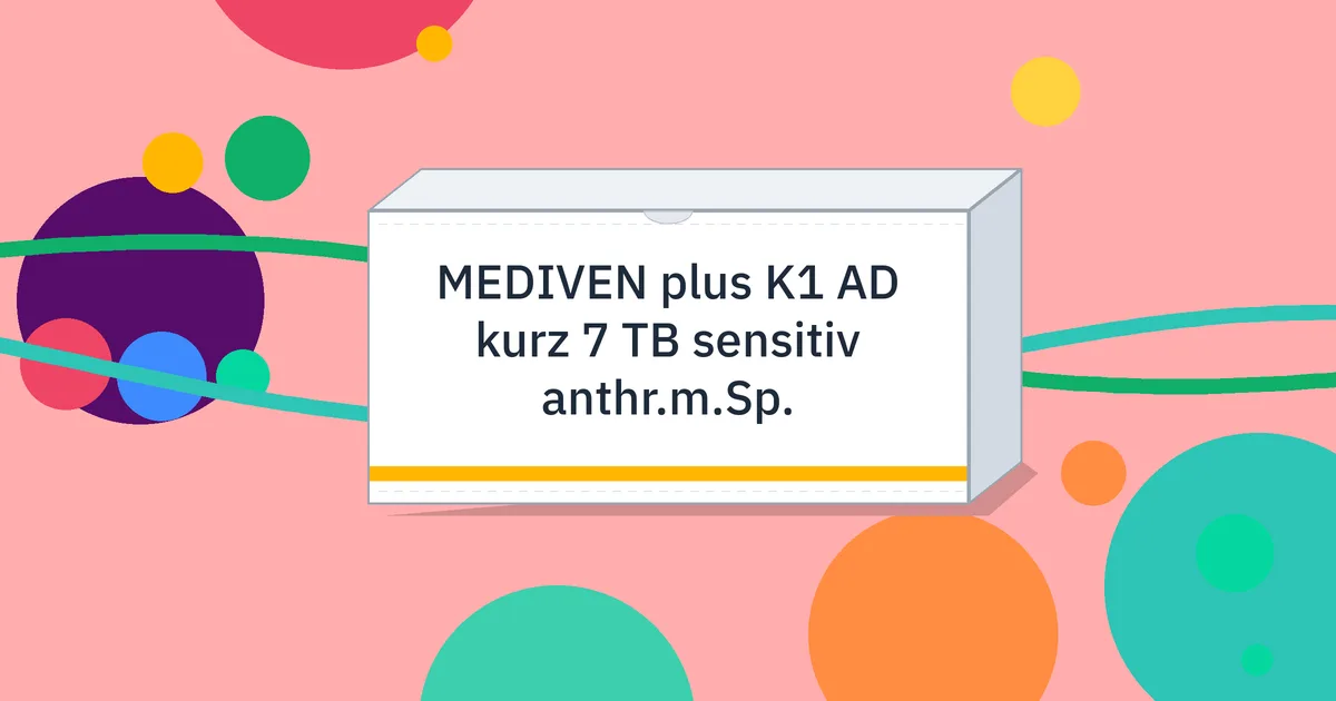 Symbolbild: Packung mit der Aufschrift MEDIVEN plus K1 AD kurz 7 TB sensitiv anthr.m.Sp. (PZN 15053083) – Verfügbarkeit und Bezug in Apotheken in Frankfurt am Main