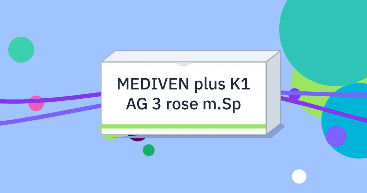 Symbolbild: Packung mit der Aufschrift MEDIVEN plus K1 AG 3 rose m.Sp (PZN 15056124) – Verfügbarkeit und Bezug in Apotheken in Frankfurt am Main