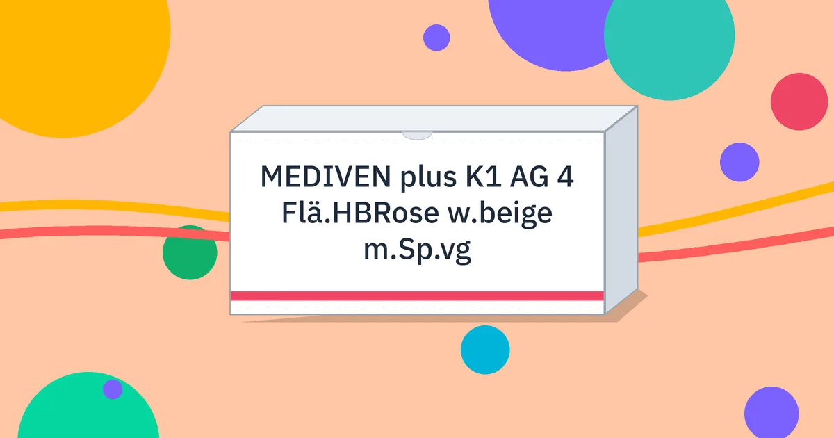 Symbolbild: Packung mit der Aufschrift MEDIVEN plus K1 AG 4 Flä.HBRose w.beige m.Sp.vg (PZN 15914409) – Verfügbarkeit und Bezug in Apotheken in Frankfurt am Main
