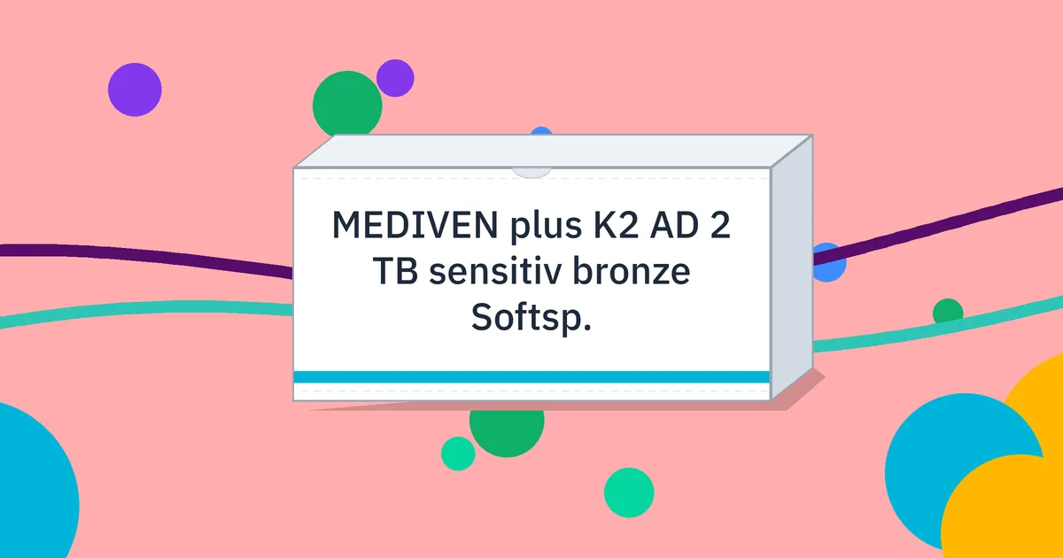 Symbolbild: Packung mit der Aufschrift MEDIVEN plus K2 AD 2 TB sensitiv bronze Softsp. (PZN 15105503) – Verfügbarkeit und Bezug in Apotheken in Frankfurt am Main