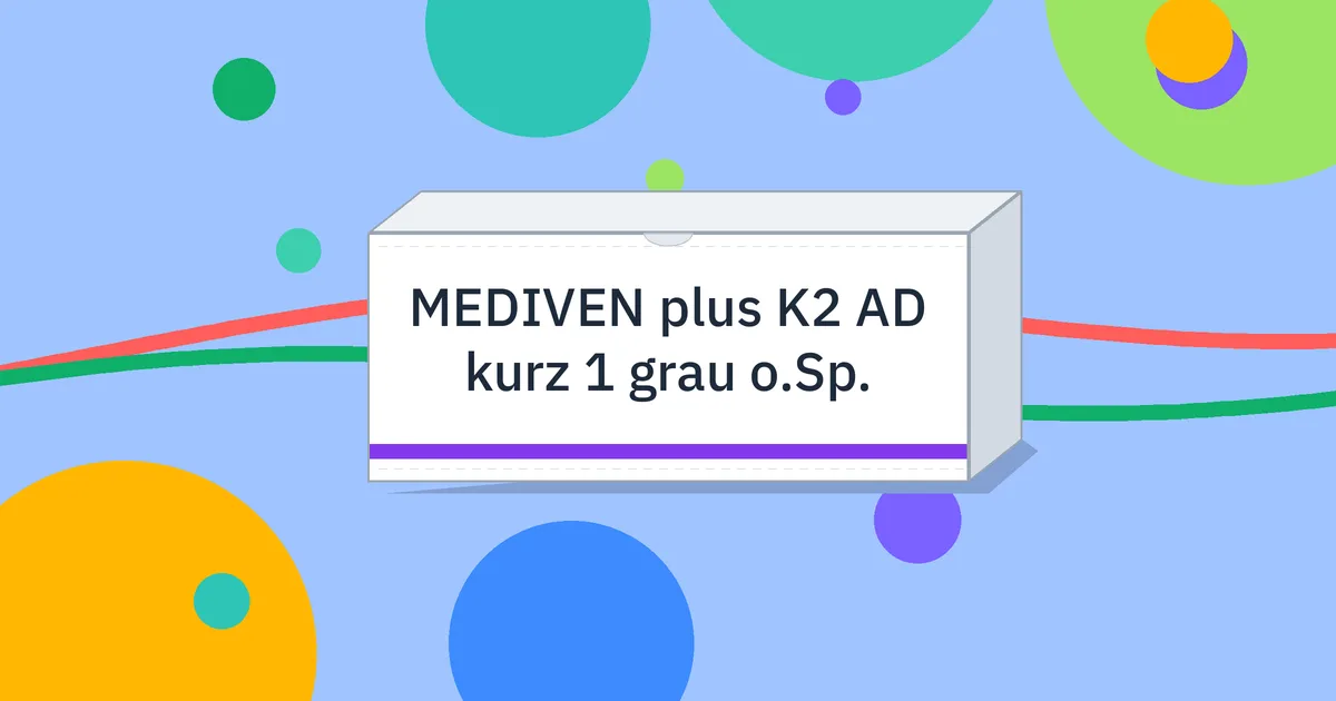 Symbolbild: Packung mit der Aufschrift MEDIVEN plus K2 AD kurz 1 grau o.Sp. (PZN 18946775) – Verfügbarkeit und Bezug in Apotheken in Frankfurt am Main