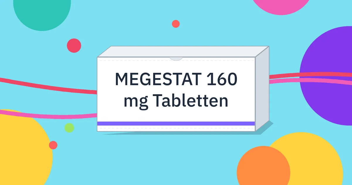 Symbolbild: Packung mit der Aufschrift MEGESTAT 160 mg Tabletten (PZN 06152679) – Verfügbarkeit und Bezug in Apotheken in Frankfurt am Main