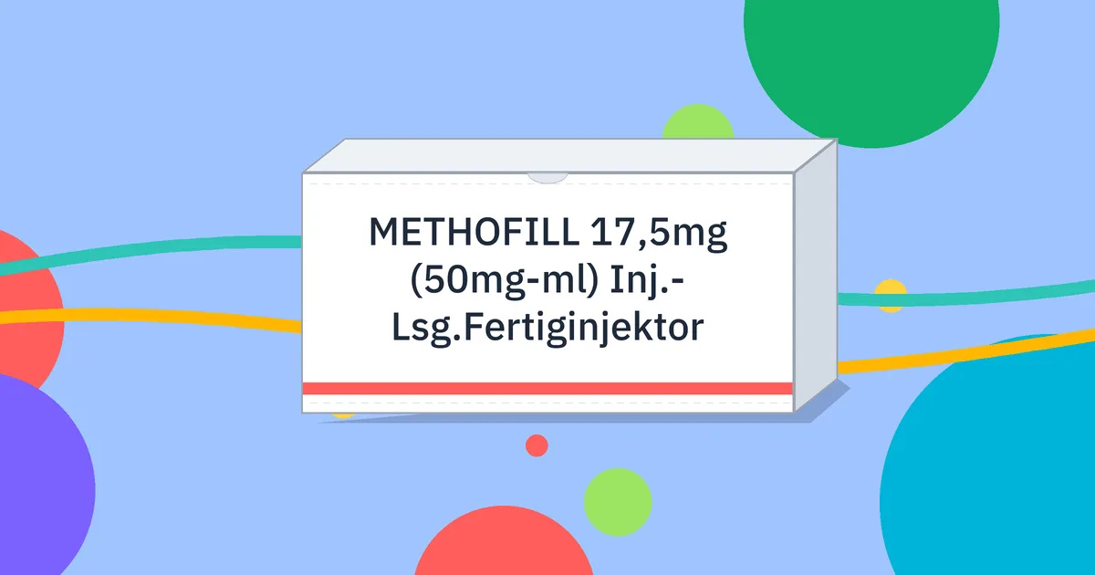 Symbolbild: Packung mit der Aufschrift METHOFILL 17,5mg (50mg-ml) Inj.-Lsg.Fertiginjektor (PZN 18660889) – Verfügbarkeit und Bezug in Apotheken in Frankfurt am Main