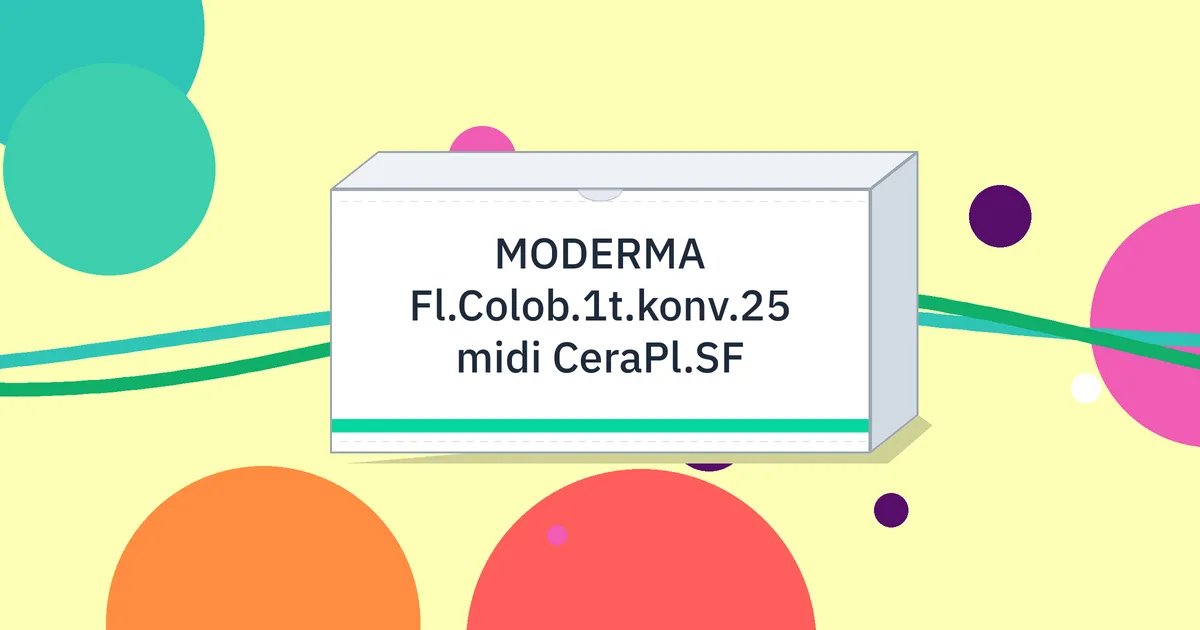 Symbolbild: Packung mit der Aufschrift MODERMA Fl.Colob.1t.konv.25 midi CeraPl.SF (PZN 12416993) – Verfügbarkeit und Bezug in Apotheken in Frankfurt am Main