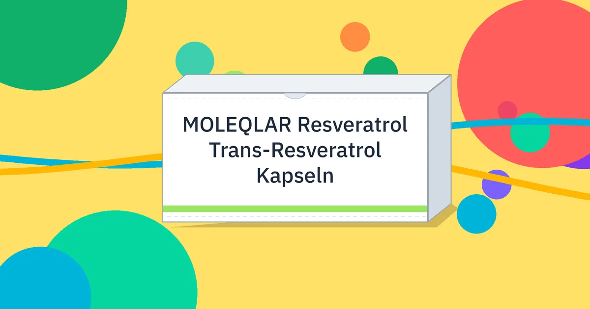 Symbolbild: Packung mit der Aufschrift MOLEQLAR Resveratrol Trans-Resveratrol Kapseln (PZN 19790878) – Verfügbarkeit und Bezug in Apotheken in Frankfurt am Main