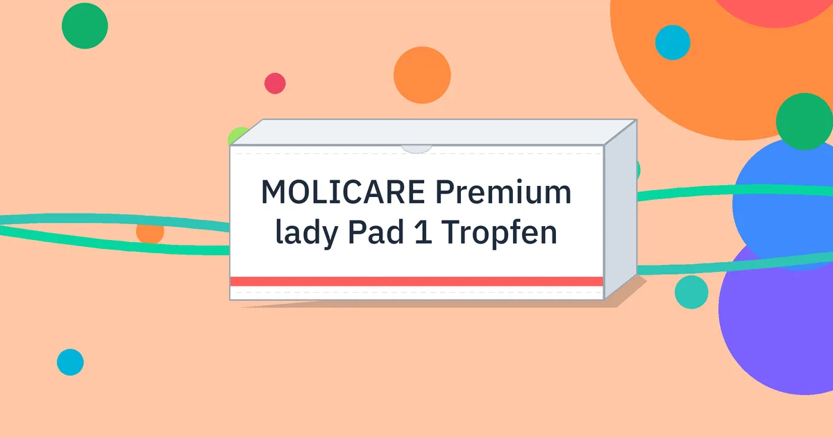 Symbolbild: Packung mit der Aufschrift MOLICARE Premium lady Pad 1 Tropfen (PZN 18683583) – Verfügbarkeit und Bezug in Apotheken in Frankfurt am Main