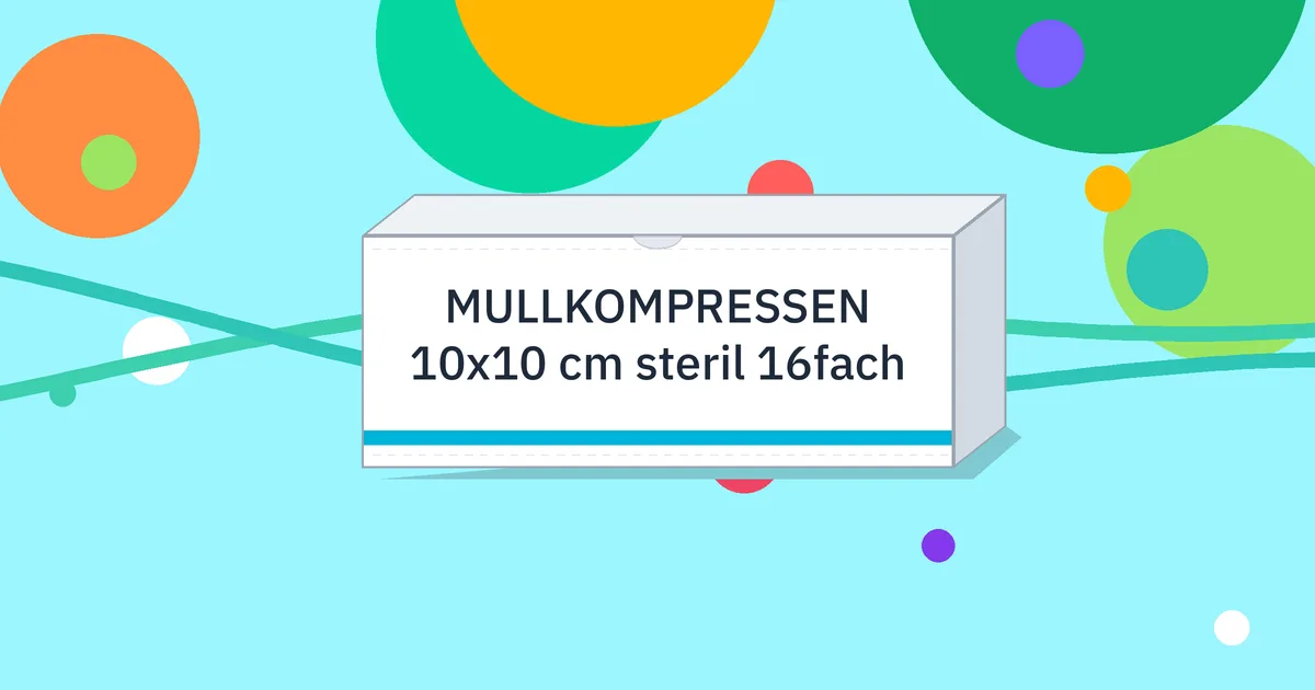 Symbolbild: Packung mit der Aufschrift MULLKOMPRESSEN 10x10 cm steril 16fach (PZN 02144105) – Verfügbarkeit und Bezug in Apotheken in Frankfurt am Main
