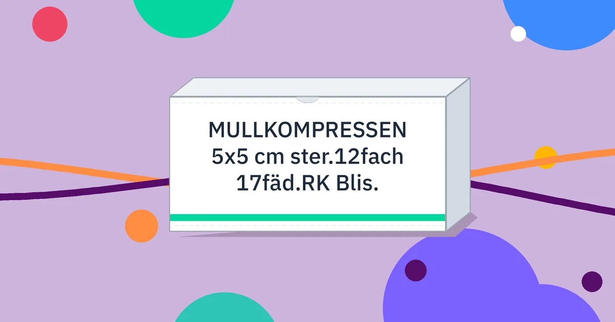 Symbolbild: Packung mit der Aufschrift MULLKOMPRESSEN 5x5 cm ster.12fach 17fäd.RK Blis. (PZN 06929903) – Verfügbarkeit und Bezug in Apotheken in Frankfurt am Main
