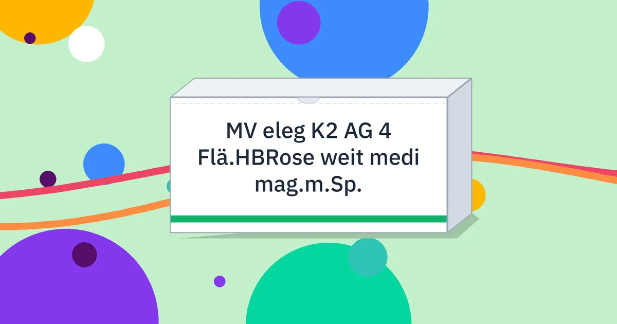 Symbolbild: Packung mit der Aufschrift MV eleg K2 AG 4 Flä.HBRose weit medi mag.m.Sp. (PZN 15720148) – Verfügbarkeit und Bezug in Apotheken in Frankfurt am Main