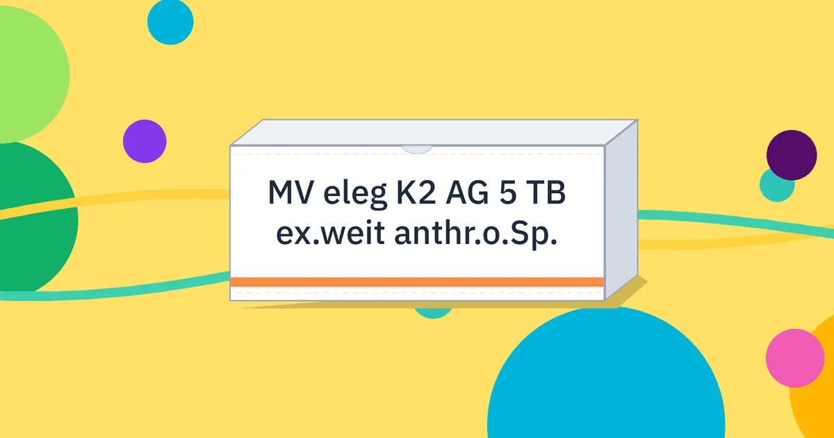 Symbolbild: Packung mit der Aufschrift MV eleg K2 AG 5 TB ex.weit anthr.o.Sp. (PZN 09877383) – Verfügbarkeit und Bezug in Apotheken in Frankfurt am Main