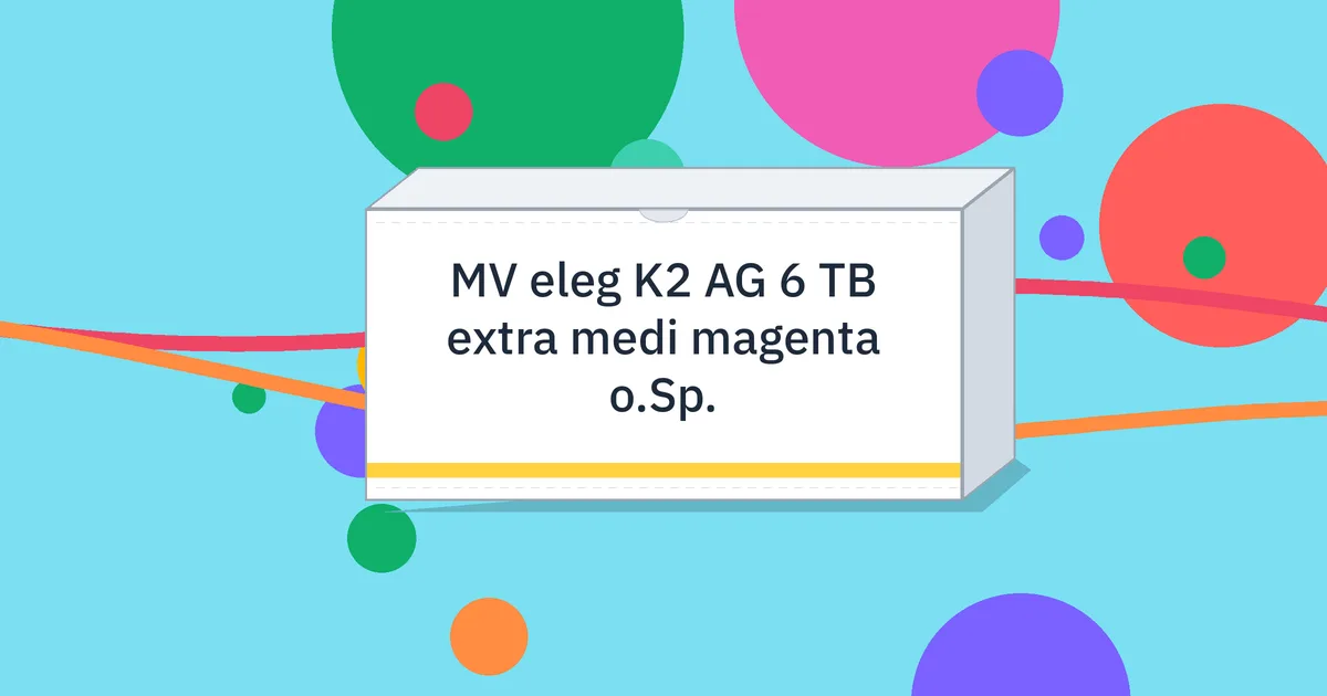 Symbolbild: Packung mit der Aufschrift MV eleg K2 AG 6 TB extra medi magenta o.Sp. (PZN 14640281) – Verfügbarkeit und Bezug in Apotheken in Frankfurt am Main