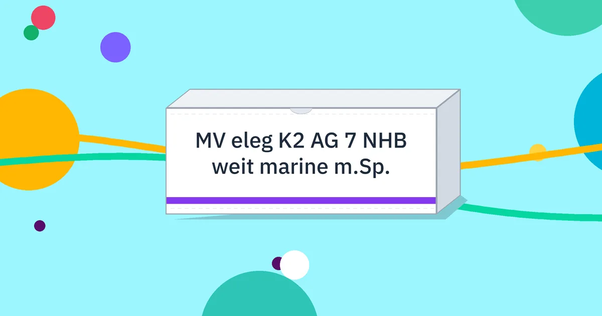 Symbolbild: Packung mit der Aufschrift MV eleg K2 AG 7 NHB weit marine m.Sp. (PZN 15729592) – Verfügbarkeit und Bezug in Apotheken in Frankfurt am Main