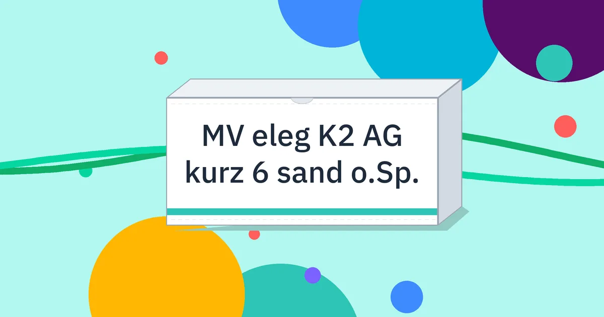 Symbolbild: Packung mit der Aufschrift MV eleg K2 AG kurz 6 sand o.Sp. (PZN 18924851) – Verfügbarkeit und Bezug in Apotheken in Frankfurt am Main