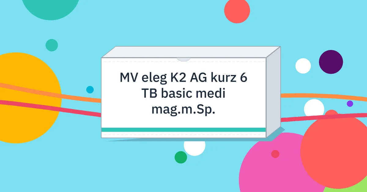 Symbolbild: Packung mit der Aufschrift MV eleg K2 AG kurz 6 TB basic medi mag.m.Sp. (PZN 14638953) – Verfügbarkeit und Bezug in Apotheken in Frankfurt am Main