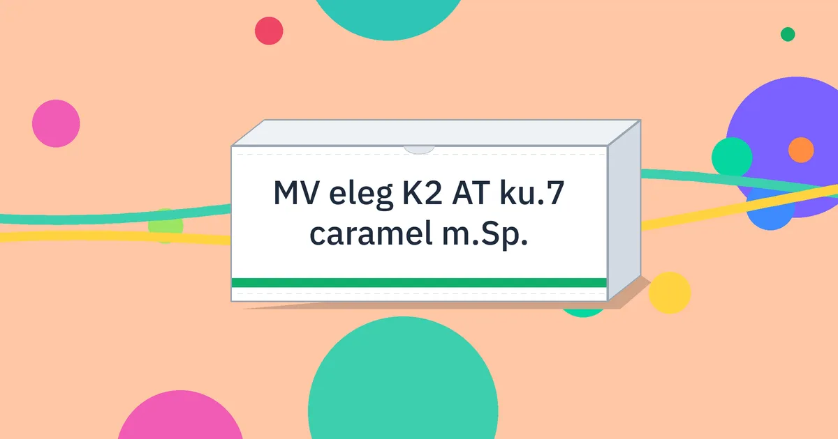 Symbolbild: Packung mit der Aufschrift MV eleg K2 AT ku.7 caramel m.Sp. (PZN 00530086) – Verfügbarkeit und Bezug in Apotheken in Frankfurt am Main
