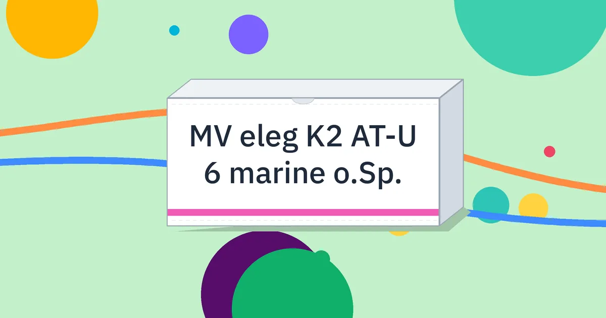 Symbolbild: Packung mit der Aufschrift MV eleg K2 AT-U 6 marine o.Sp. (PZN 15290825) – Verfügbarkeit und Bezug in Apotheken in Frankfurt am Main