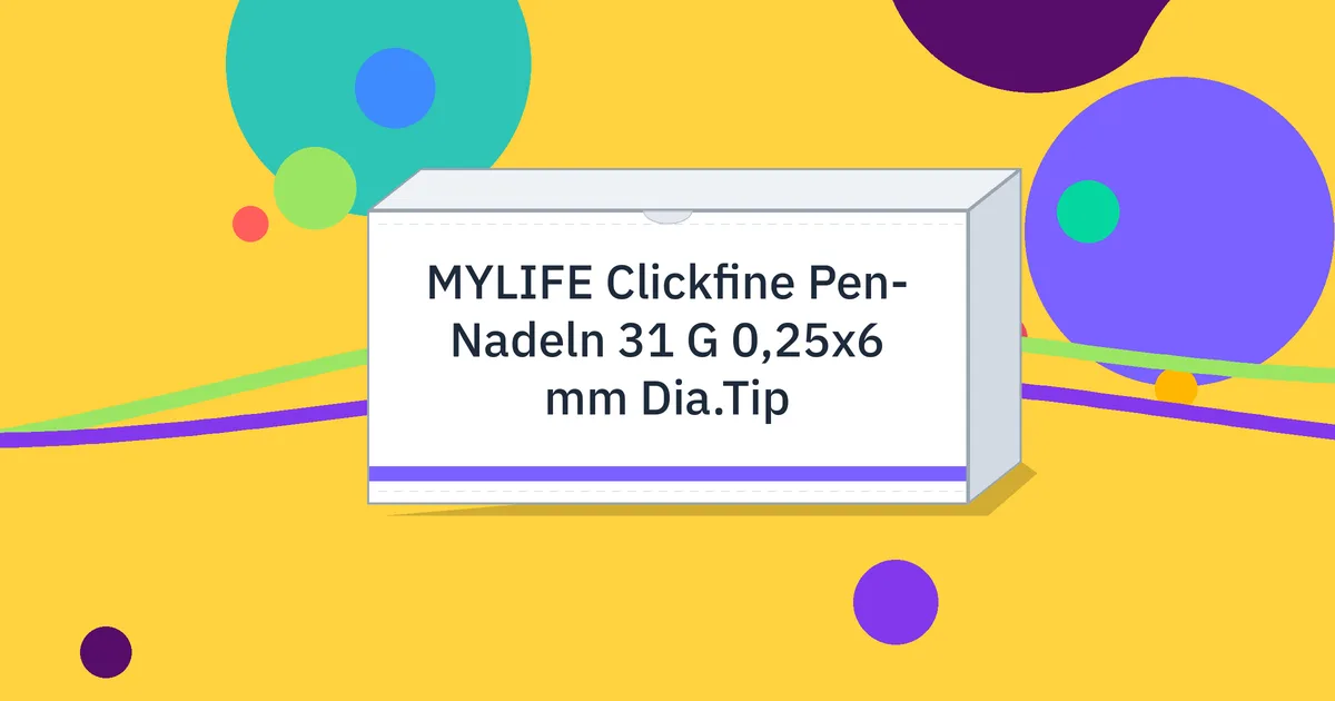 Symbolbild: Packung mit der Aufschrift MYLIFE Clickfine Pen-Nadeln 31 G 0,25x6 mm Dia.Tip (PZN 12366551) – Verfügbarkeit und Bezug in Apotheken in Frankfurt am Main