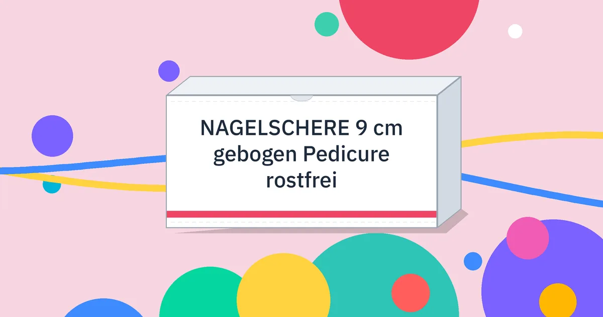 Symbolbild: Packung mit der Aufschrift NAGELSCHERE 9 cm gebogen Pedicure rostfrei (PZN 06805182) – Verfügbarkeit und Bezug in Apotheken in Frankfurt am Main
