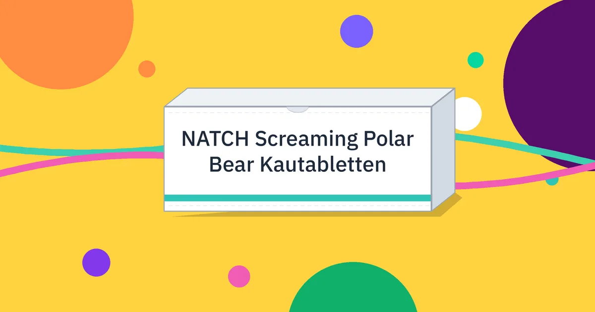 Symbolbild: Packung mit der Aufschrift NATCH Screaming Polar Bear Kautabletten (PZN 19273611) – Verfügbarkeit und Bezug in Apotheken in Frankfurt am Main