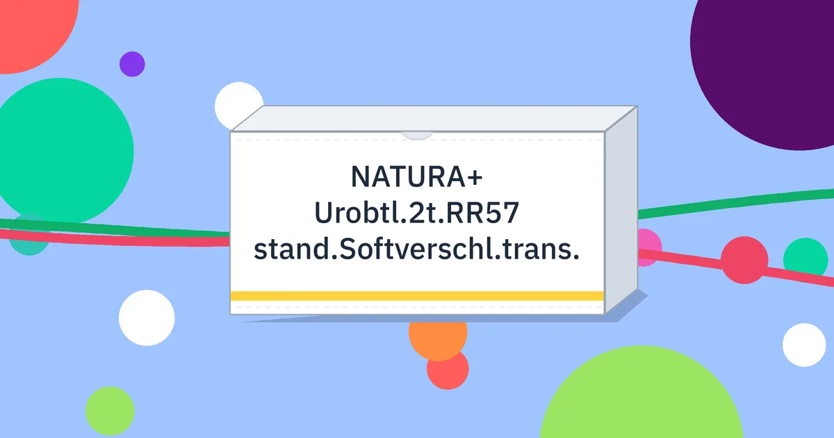 Symbolbild: Packung mit der Aufschrift NATURA+ Urobtl.2t.RR57 stand.Softverschl.trans. (PZN 01789366) – Verfügbarkeit und Bezug in Apotheken in Frankfurt am Main