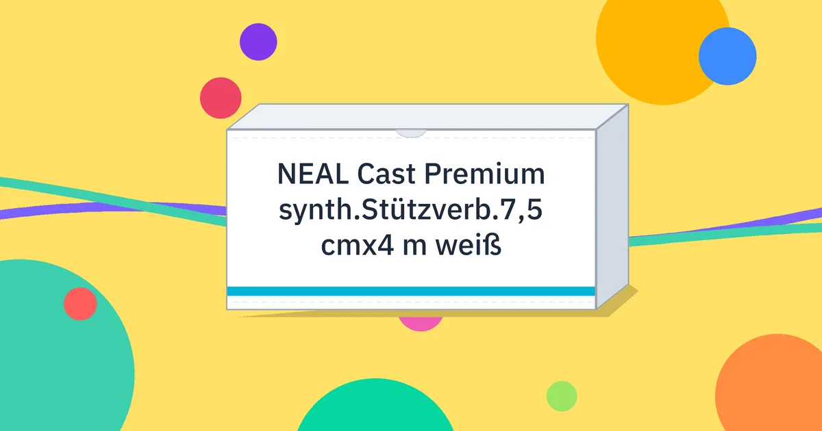 Symbolbild: Packung mit der Aufschrift NEAL Cast Premium synth.Stützverb.7,5 cmx4 m weiß (PZN 17302260) – Verfügbarkeit und Bezug in Apotheken in Frankfurt am Main