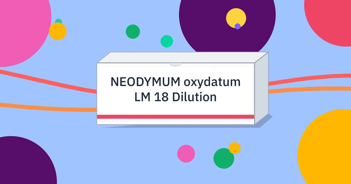 Symbolbild: Packung mit der Aufschrift NEODYMUM oxydatum LM 18 Dilution (PZN 13617788) – Verfügbarkeit und Bezug in Apotheken in Frankfurt am Main