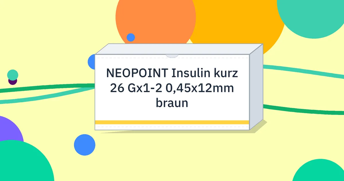 Symbolbild: Packung mit der Aufschrift NEOPOINT Insulin kurz 26 Gx1-2 0,45x12mm braun (PZN 13873190) – Verfügbarkeit und Bezug in Apotheken in Frankfurt am Main
