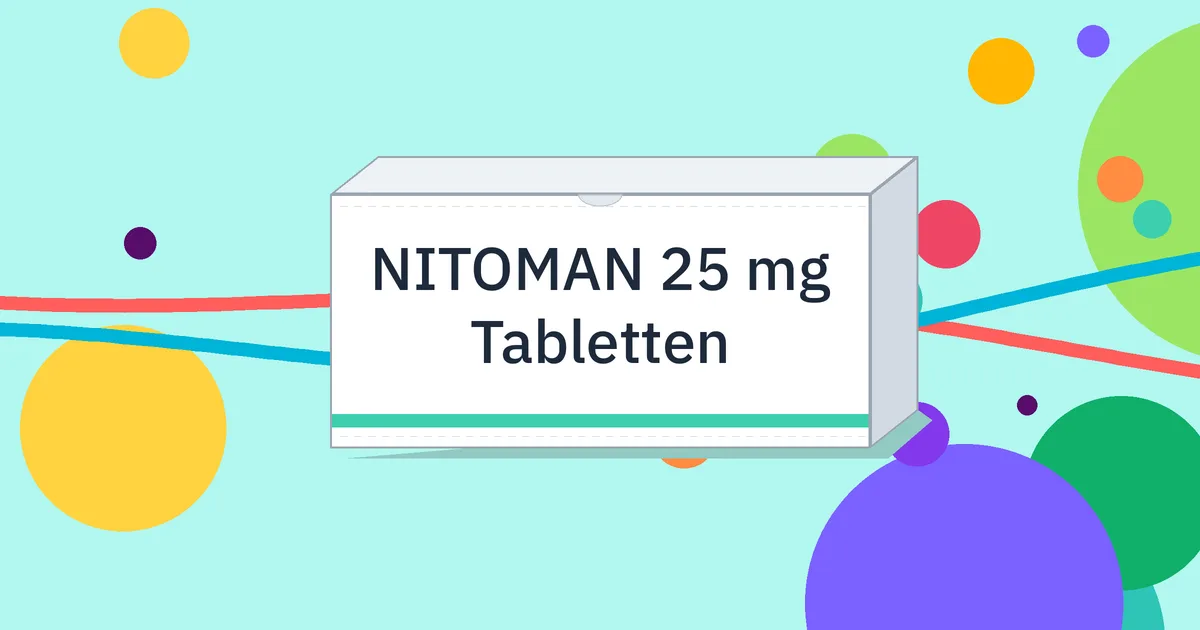 Symbolbild: Packung mit der Aufschrift NITOMAN 25 mg Tabletten (PZN 05121091) – Verfügbarkeit und Bezug in Apotheken in Frankfurt am Main
