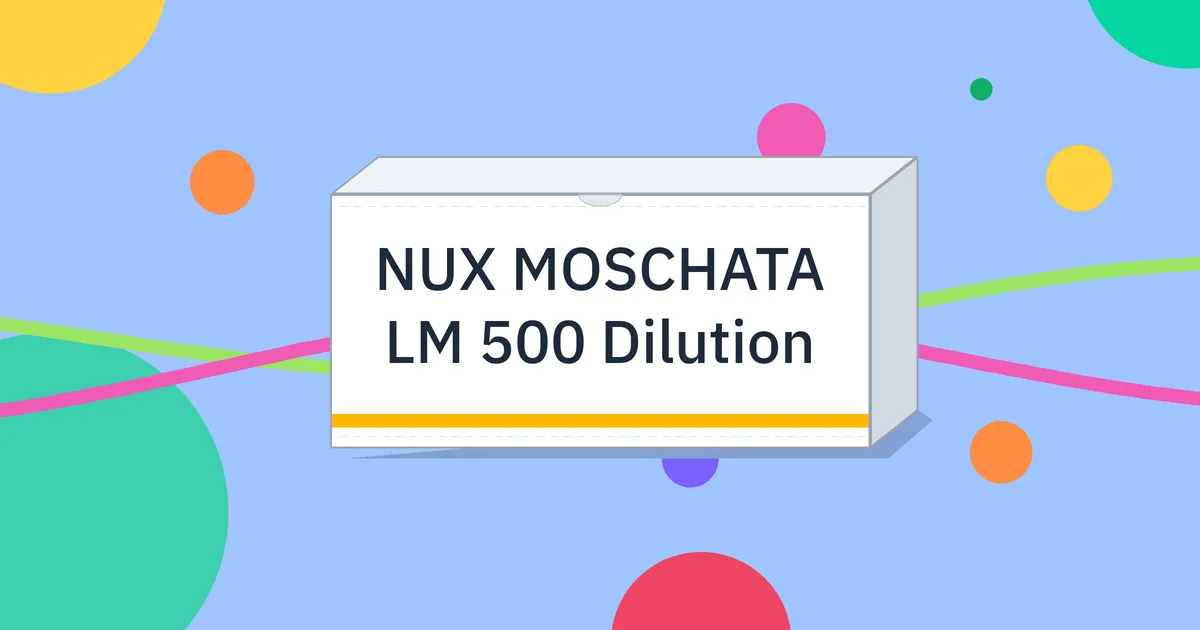 Symbolbild: Packung mit der Aufschrift NUX MOSCHATA LM 500 Dilution (PZN 13694116) – Verfügbarkeit und Bezug in Apotheken in Frankfurt am Main