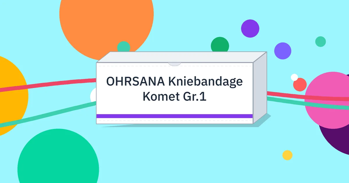 Symbolbild: Packung mit der Aufschrift OHRSANA Kniebandage Komet Gr.1 (PZN 02669345) – Verfügbarkeit und Bezug in Apotheken in Frankfurt am Main