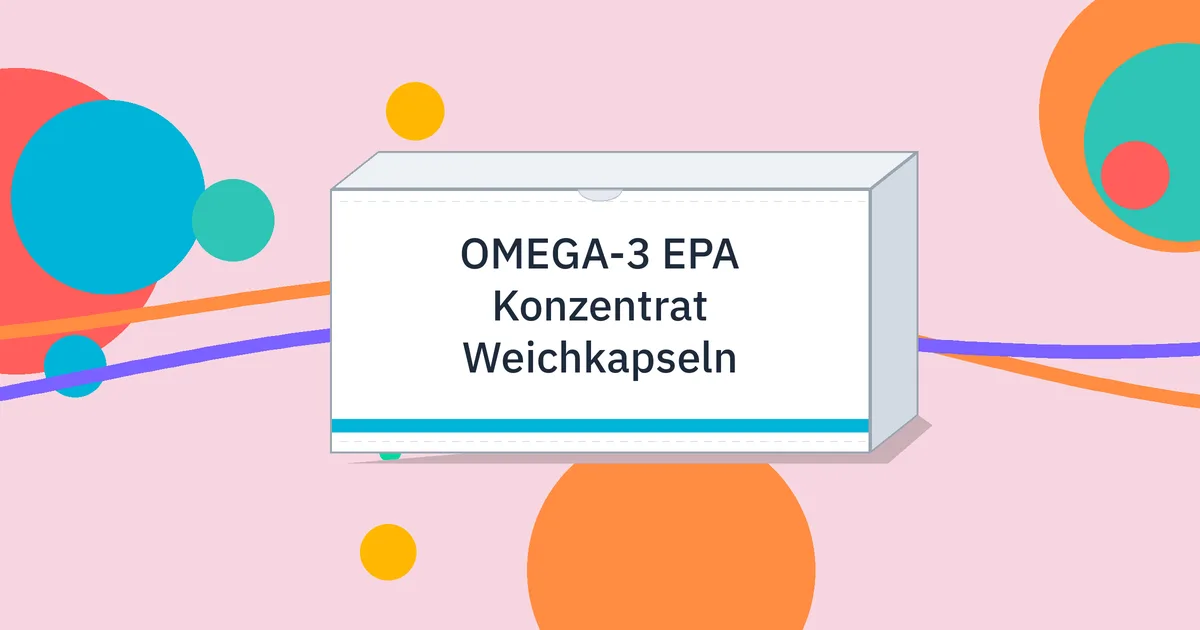 Symbolbild: Packung mit der Aufschrift OMEGA-3 EPA Konzentrat Weichkapseln (PZN 11610316) – Verfügbarkeit und Bezug in Apotheken in Frankfurt am Main