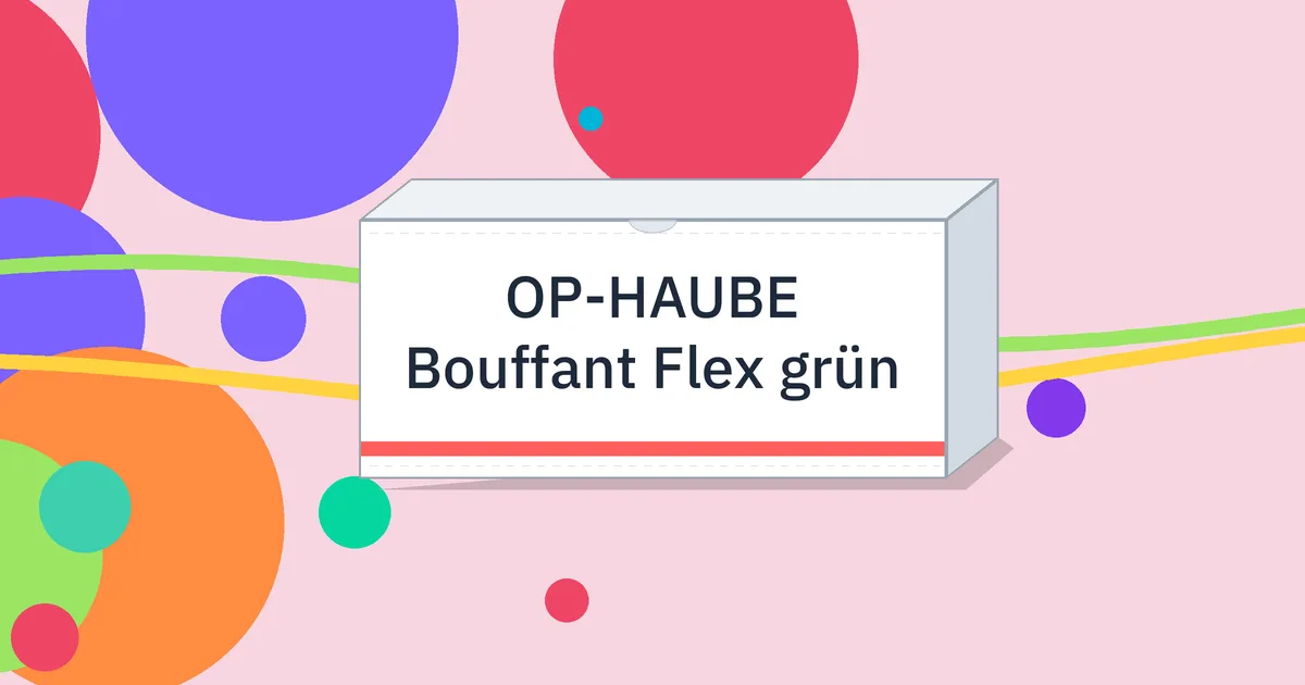 Symbolbild: Packung mit der Aufschrift OP-HAUBE Bouffant Flex grün (PZN 02135595) – Verfügbarkeit und Bezug in Apotheken in Frankfurt am Main