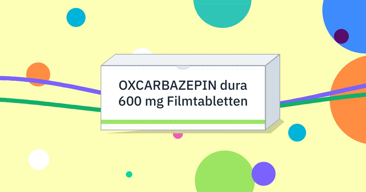 Symbolbild: Packung mit der Aufschrift OXCARBAZEPIN dura 600 mg Filmtabletten (PZN 05048342) – Verfügbarkeit und Bezug in Apotheken in Frankfurt am Main