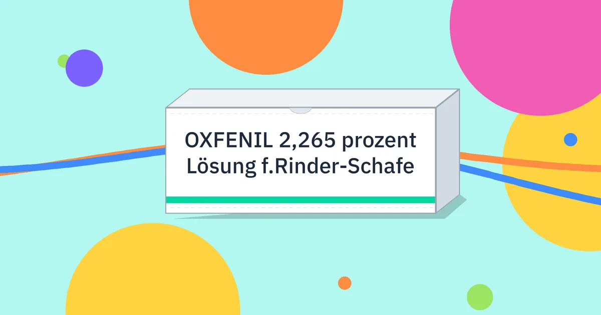 Symbolbild: Packung mit der Aufschrift OXFENIL 2,265 prozent Lösung f.Rinder-Schafe (PZN 01659126) – Verfügbarkeit und Bezug in Apotheken in Frankfurt am Main