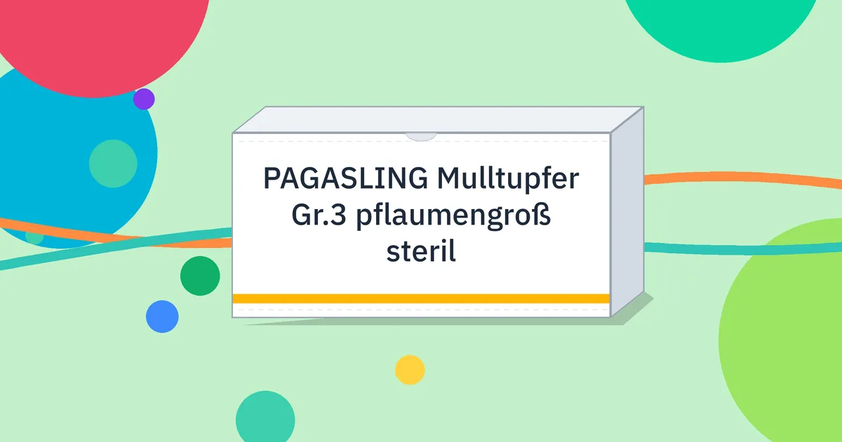 Symbolbild: Packung mit der Aufschrift PAGASLING Mulltupfer Gr.3 pflaumengroß steril (PZN 18371926) – Verfügbarkeit und Bezug in Apotheken in Frankfurt am Main