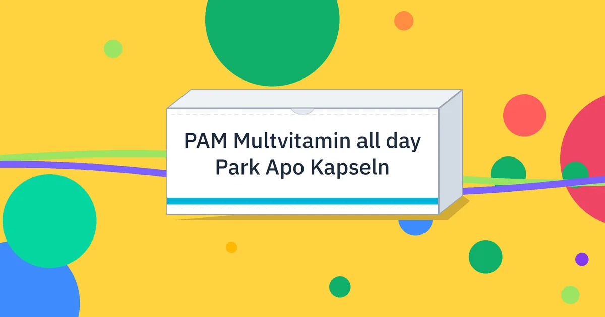 Symbolbild: Packung mit der Aufschrift PAM Multvitamin all day Park Apo Kapseln (PZN 20280094) – Verfügbarkeit und Bezug in Apotheken in Frankfurt am Main