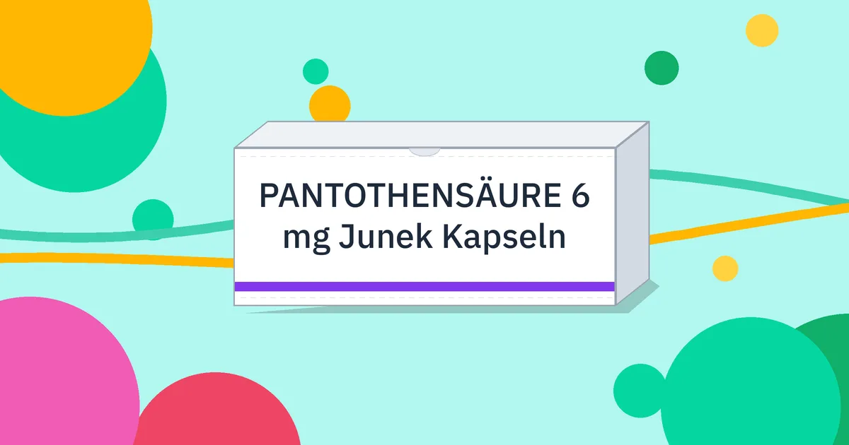 Symbolbild: Packung mit der Aufschrift PANTOTHENSÄURE 6 mg Junek Kapseln (PZN 10053641) – Verfügbarkeit und Bezug in Apotheken in Frankfurt am Main