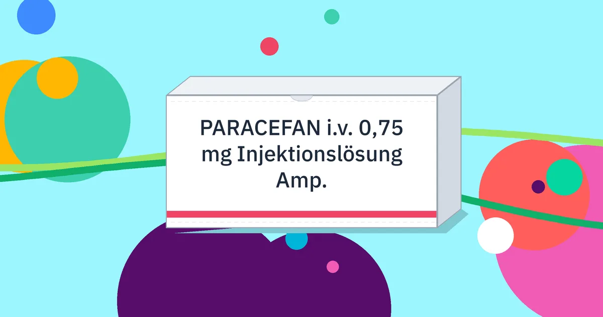 Symbolbild: Packung mit der Aufschrift PARACEFAN i.v. 0,75 mg Injektionslösung Amp. (PZN 15198829) – Verfügbarkeit und Bezug in Apotheken in Frankfurt am Main