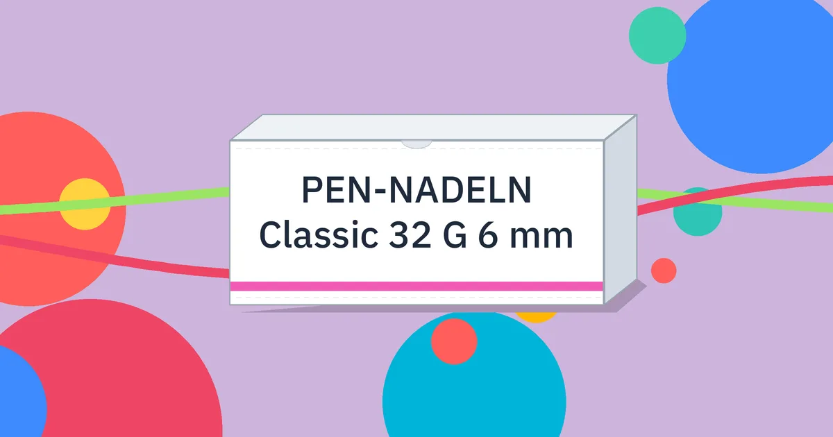 Symbolbild: Packung mit der Aufschrift PEN-NADELN Classic 32 G 6 mm (PZN 17833247) – Verfügbarkeit und Bezug in Apotheken in Frankfurt am Main