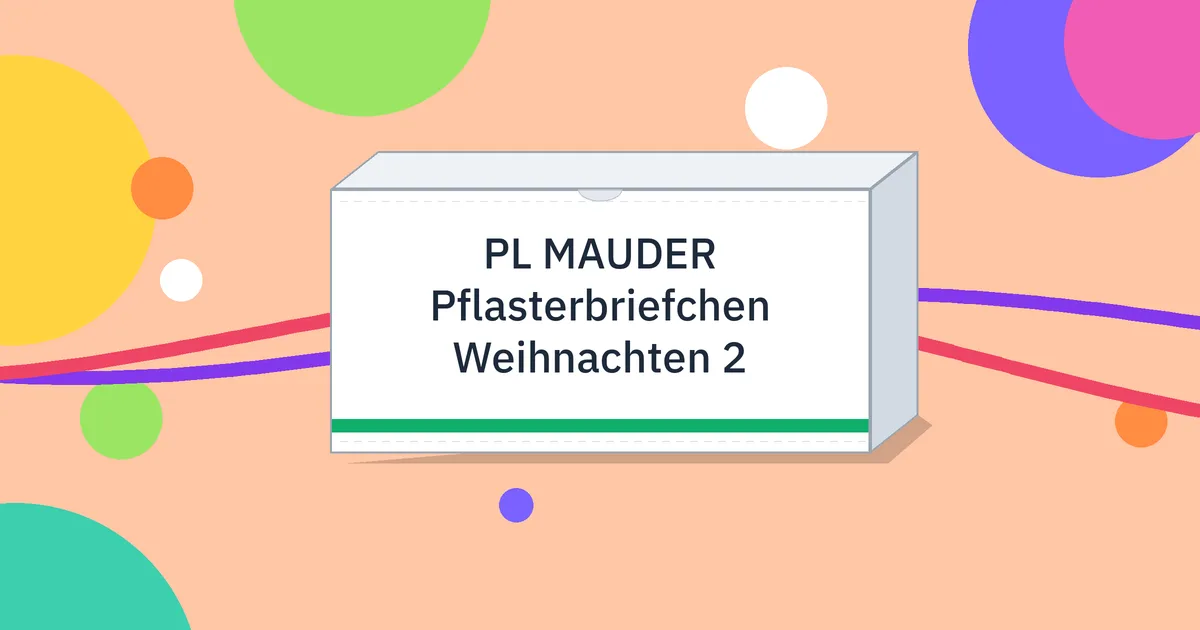 Symbolbild: Packung mit der Aufschrift PL MAUDER Pflasterbriefchen Weihnachten 2 (PZN 19435433) – Verfügbarkeit und Bezug in Apotheken in Frankfurt am Main