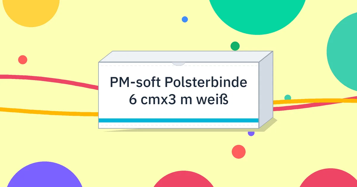Symbolbild: Packung mit der Aufschrift PM-soft Polsterbinde 6 cmx3 m weiß (PZN 18844804) – Verfügbarkeit und Bezug in Apotheken in Frankfurt am Main