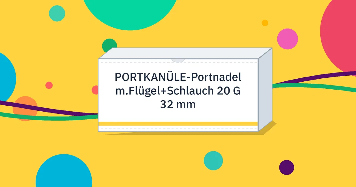 Symbolbild: Packung mit der Aufschrift PORTKANÜLE-Portnadel m.Flügel+Schlauch 20 G 32 mm (PZN 10010761) – Verfügbarkeit und Bezug in Apotheken in Frankfurt am Main