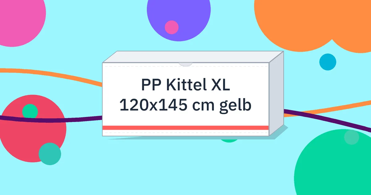 Symbolbild: Packung mit der Aufschrift PP Kittel XL 120x145 cm gelb (PZN 04353511) – Verfügbarkeit und Bezug in Apotheken in Frankfurt am Main