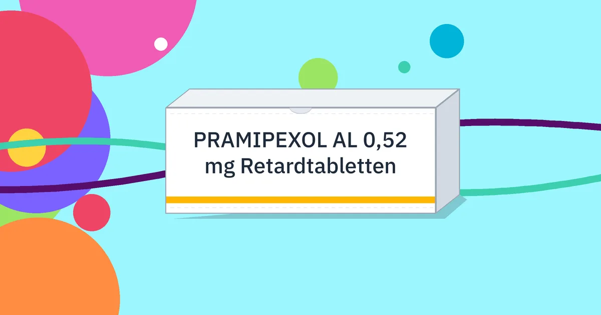 Symbolbild: Packung mit der Aufschrift PRAMIPEXOL AL 0,52 mg Retardtabletten (PZN 15785573) – Verfügbarkeit und Bezug in Apotheken in Frankfurt am Main