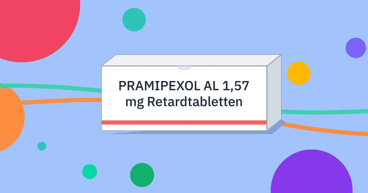 Symbolbild: Packung mit der Aufschrift PRAMIPEXOL AL 1,57 mg Retardtabletten (PZN 15785627) – Verfügbarkeit und Bezug in Apotheken in Frankfurt am Main