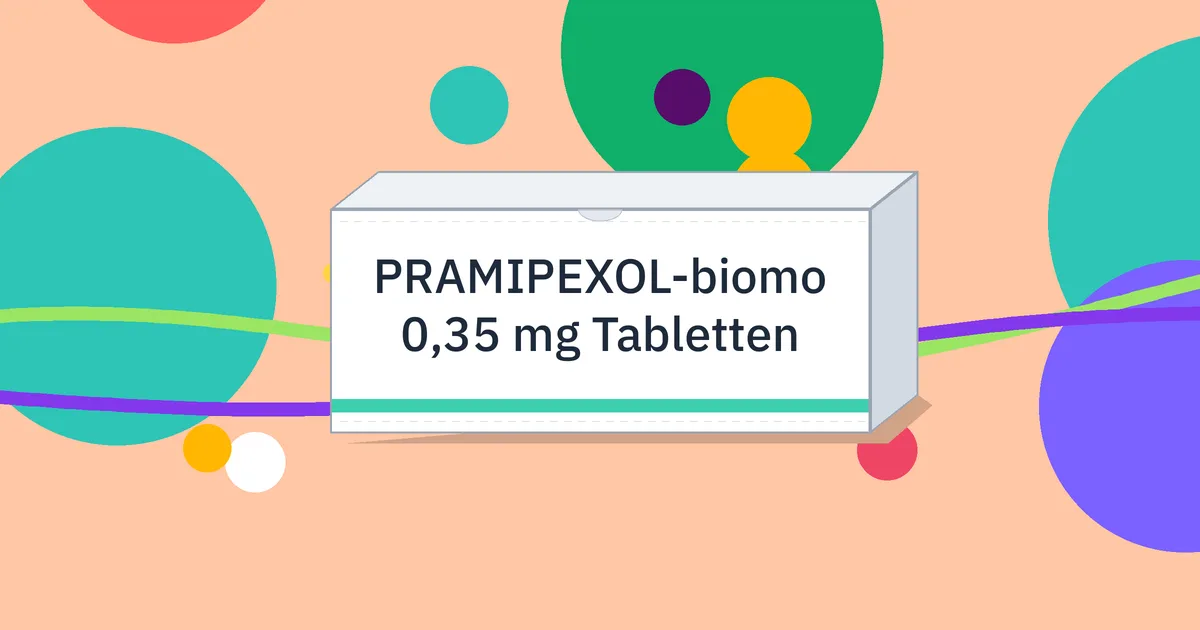 Symbolbild: Packung mit der Aufschrift PRAMIPEXOL-biomo 0,35 mg Tabletten (PZN 07519461) – Verfügbarkeit und Bezug in Apotheken in Frankfurt am Main