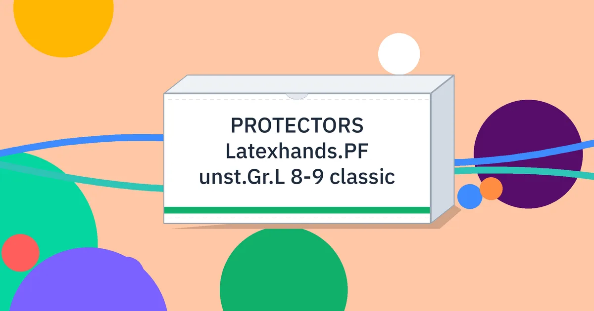 Symbolbild: Packung mit der Aufschrift PROTECTORS Latexhands.PF unst.Gr.L 8-9 classic (PZN 04683668) – Verfügbarkeit und Bezug in Apotheken in Frankfurt am Main